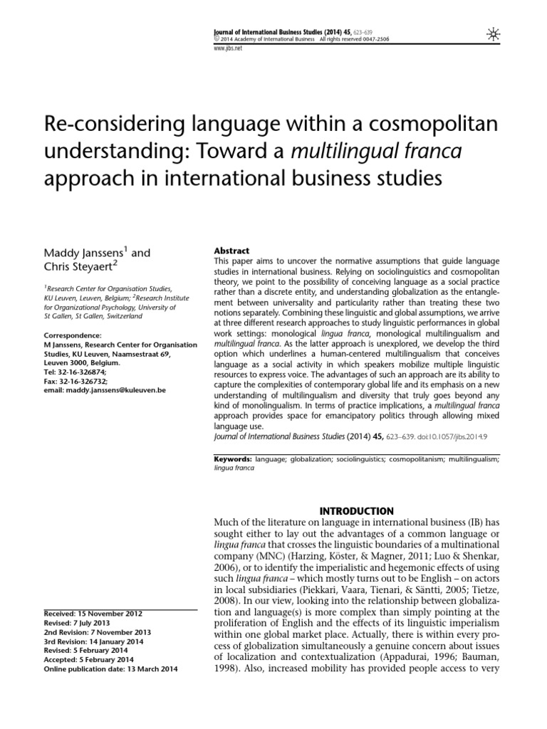 Re-Considering Language Within A Cosmopolitan Understanding | PDF ...