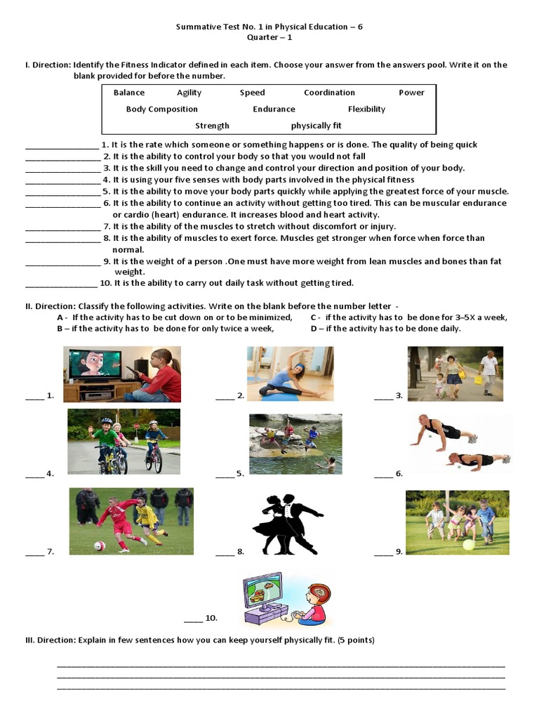 Summative Test No 1.in P.E.6.Q1 | PDF | Physical Fitness | Flexibility ...