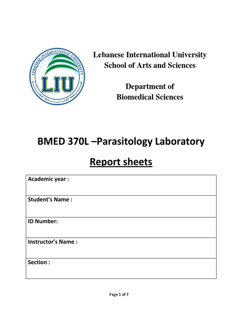 Report Sheets (Parasitology Lab) (1) | Parasites | Wellness