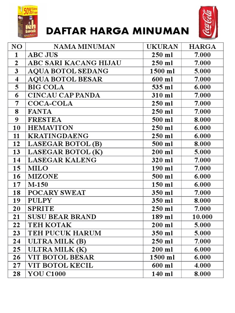 Daftar Harga Minuman | PDF