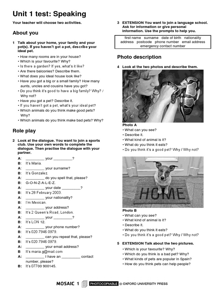 Unit 1 Speaking | PDF