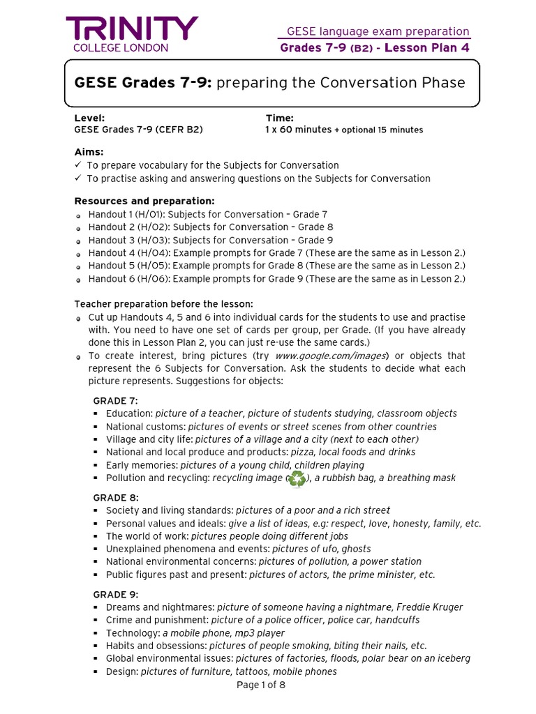 Grade 7 Conversation Preparation Guide | PDF