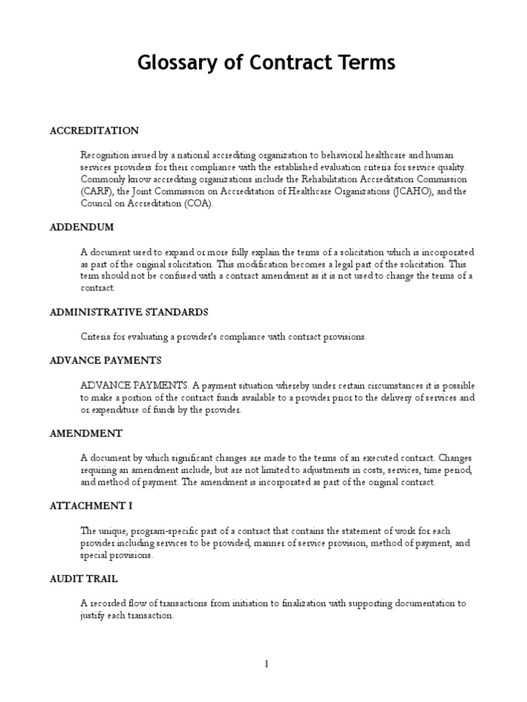 Glossary of Contract Terms: Accreditation | PDF | Contractual Term ...