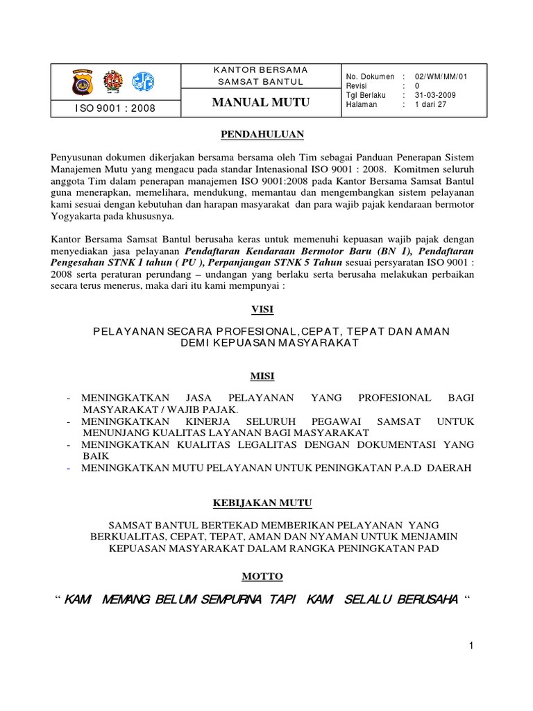 Manual Mutu Contoh PDF | PDF