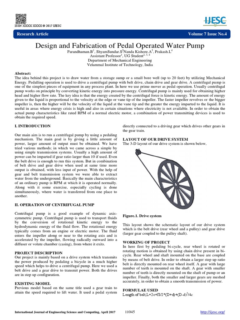 .Design and Fabrication of Pedal Operated Water Pump | PDF ...