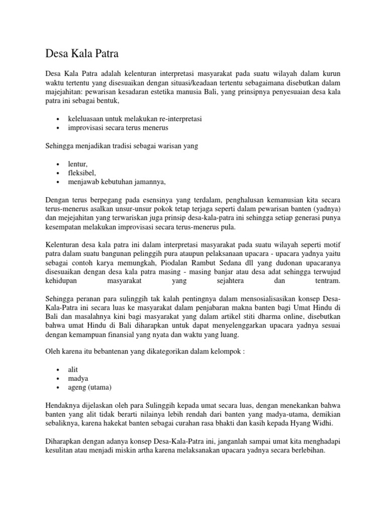 Konsep Desa Kala Patra dalam Hindu | PDF