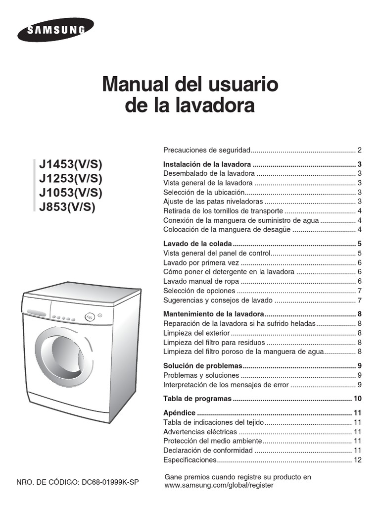 MANUAL DE INSTRUCCIONES DE LAVADORA Samsung-J853.pdf | Lavadora | Tap (Válvula)