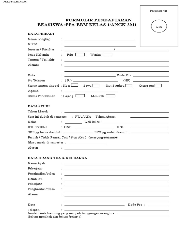 Formulir Pendaftaran Beasiswa | PDF