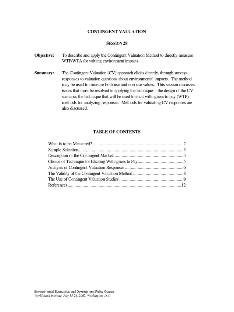 Theory Method Contingent Valuation Download Free Pdf Survey Methodology Normal Distribution