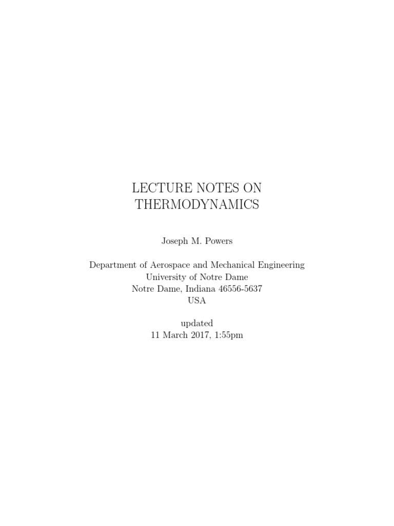 Lectures Notes On Thermodynamics PDF | PDF | Thermodynamics | Axiom