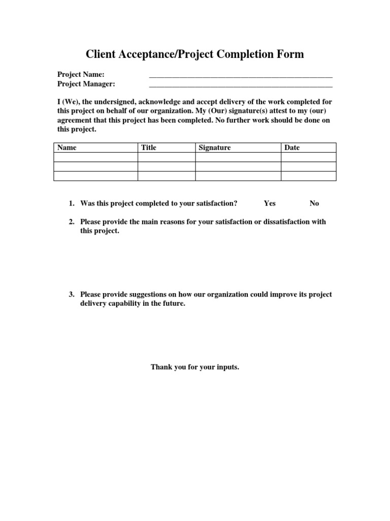 Client Acceptance/Project Completion Form | PDF
