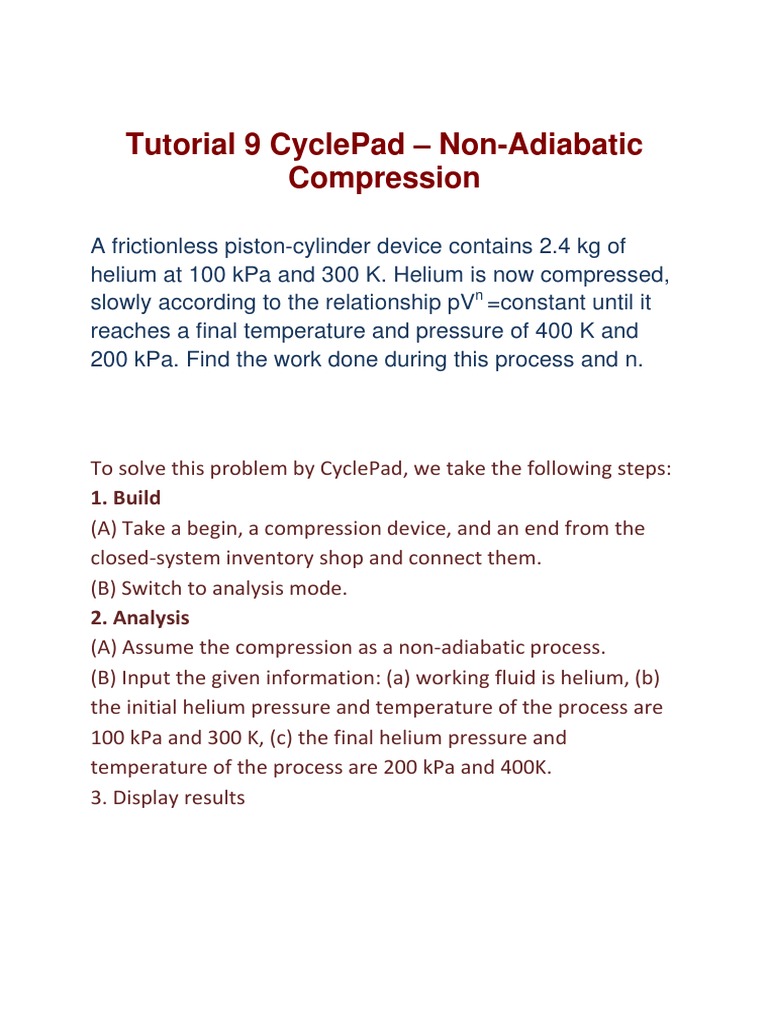 Tutorial 9 Cyclepad - Non-Adiabatic Compression: 1. Build | PDF