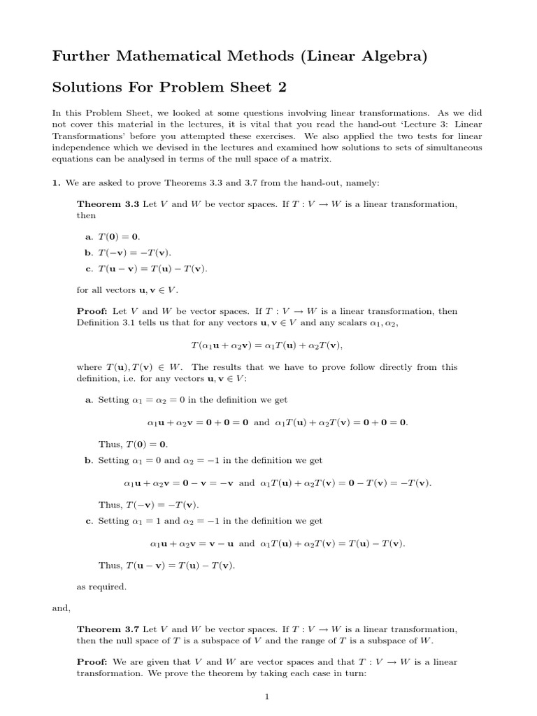 Further Mathematical Methods (Linear Algebra) Solutions For Problem ...