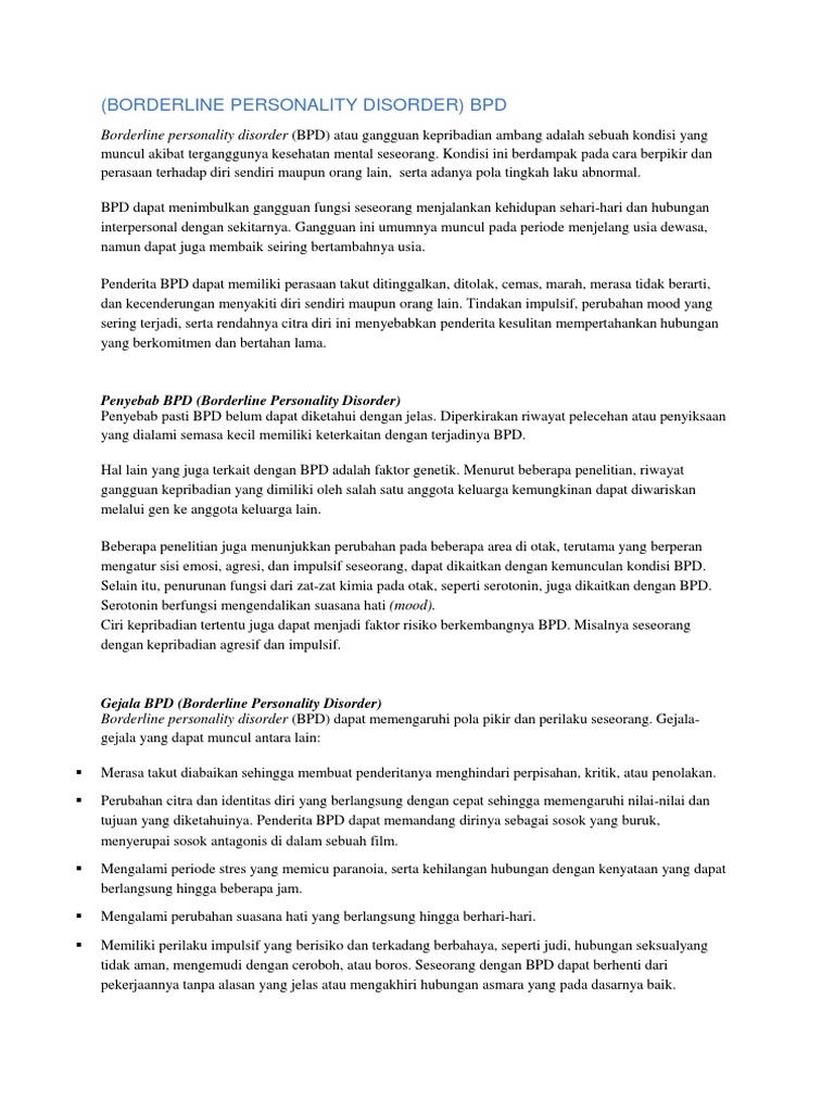 Borderline Personality Disorder | PDF