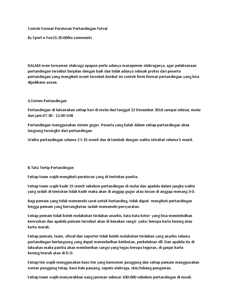 Format Peraturan Pertandingan Futsal | PDF