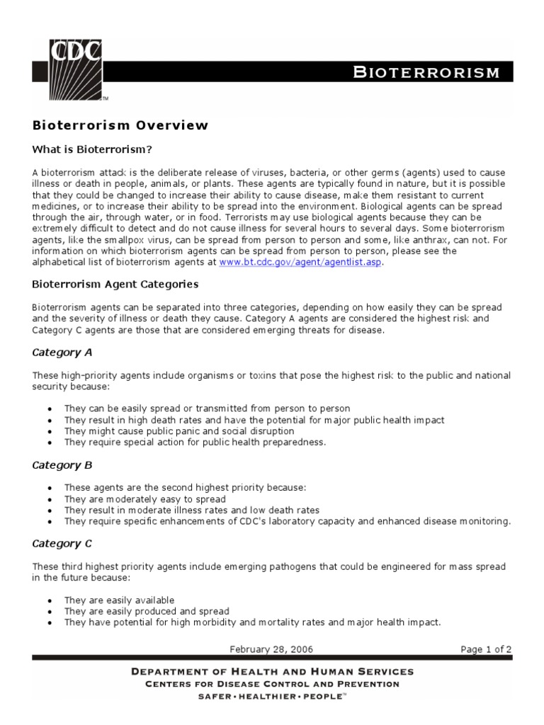 Bioterrorism Overview Pdf Bioterrorism Prevention