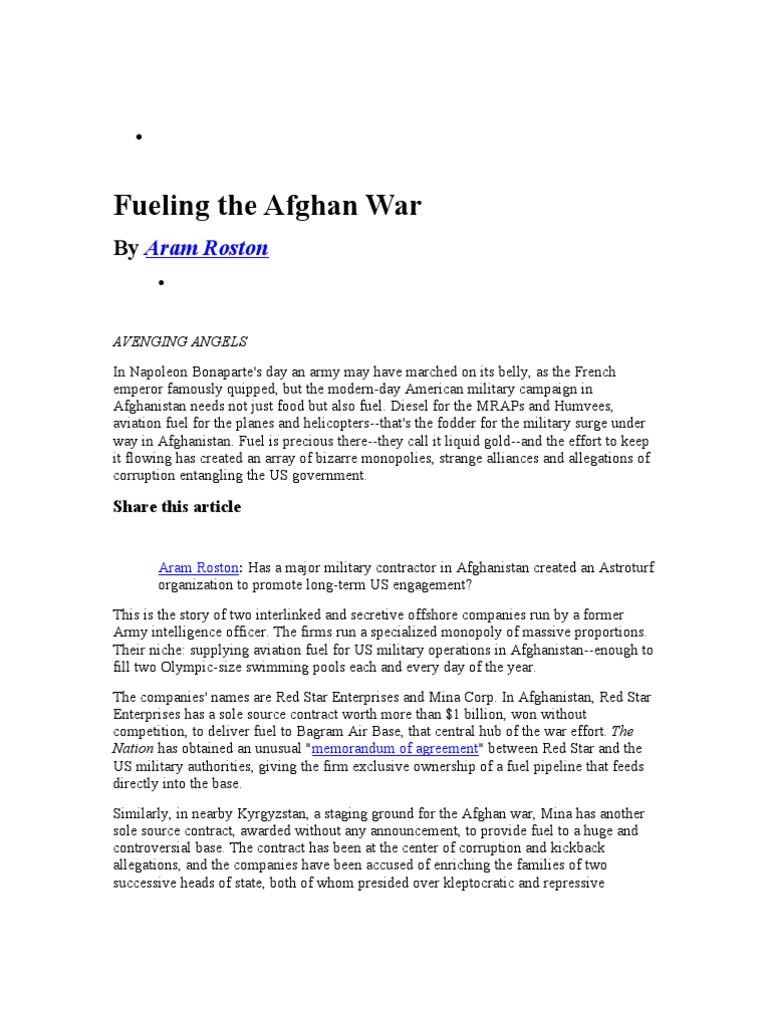 Fueling The Afghan War: Aram Roston | PDF | Kyrgyzstan | September 11 Attacks