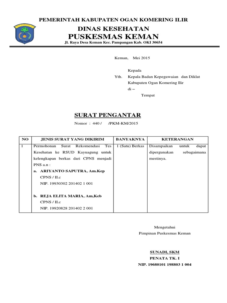 Surat Pengantar Tes Kesehatan | PDF