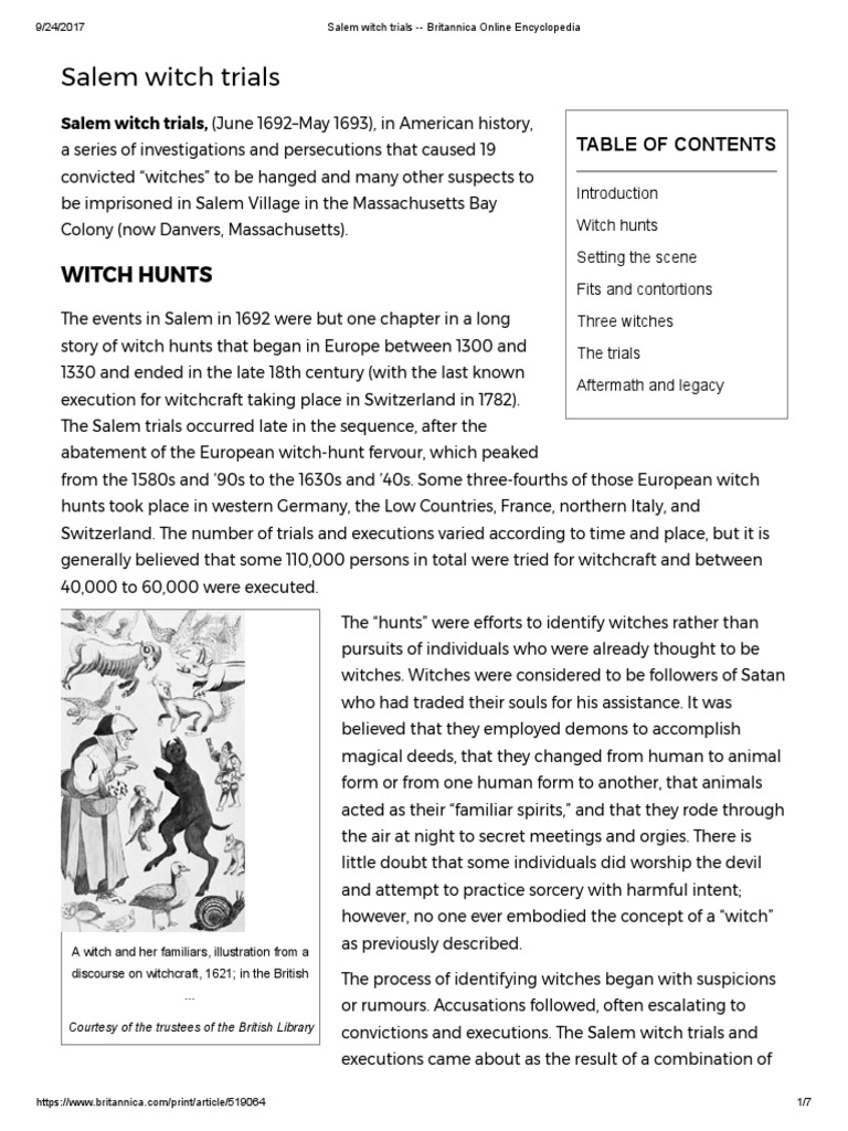 Salem Witch Trials -- Britannica Online Encyclopedia | Witchcraft ...