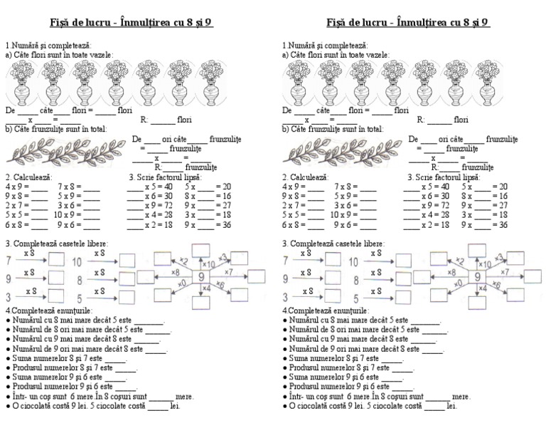 3.fisa de Lucru - Inmultirea Cu 8 Si 9 | PDF