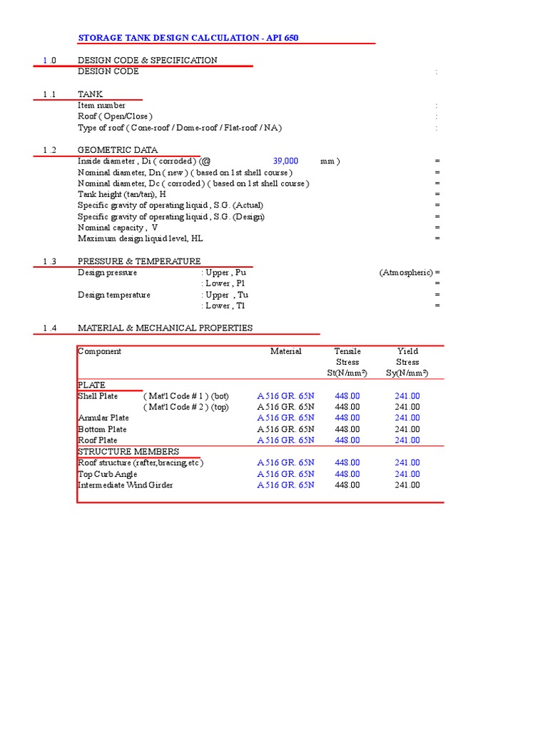 Best Tank Calculation Sheet | PDF