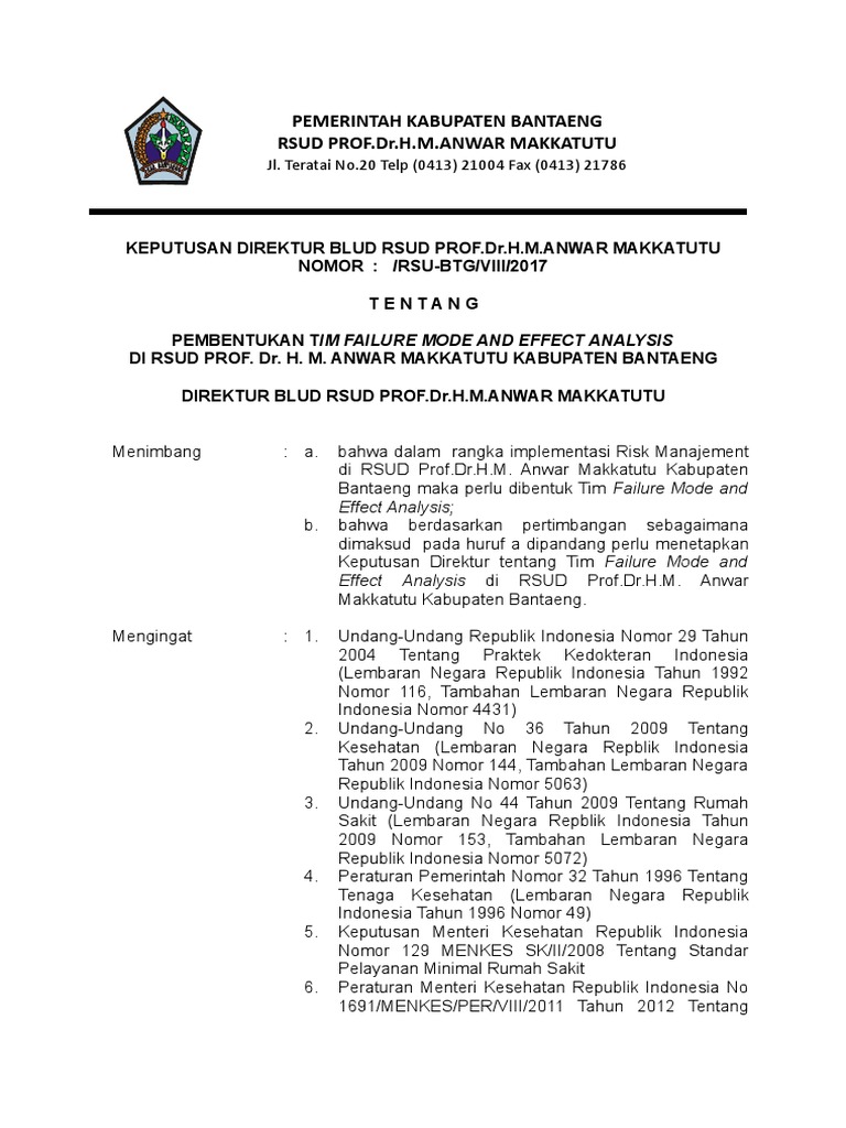 SK Pembentukan Tim Fmea | PDF