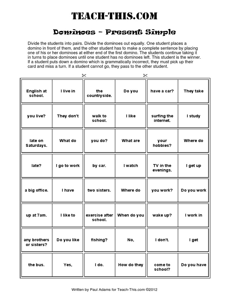 Present Simple Dominoes PDF | PDF