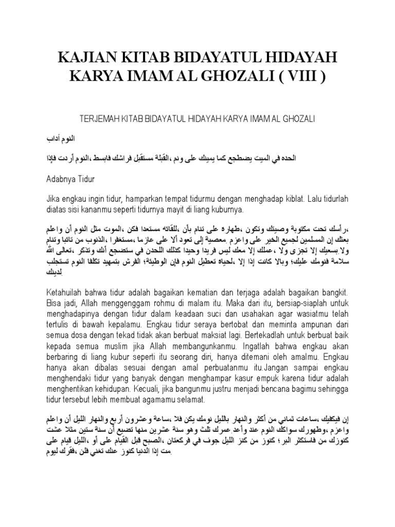 Kitab Bidayatul Hidayah Karya Imam Al Ghozali 8 | PDF