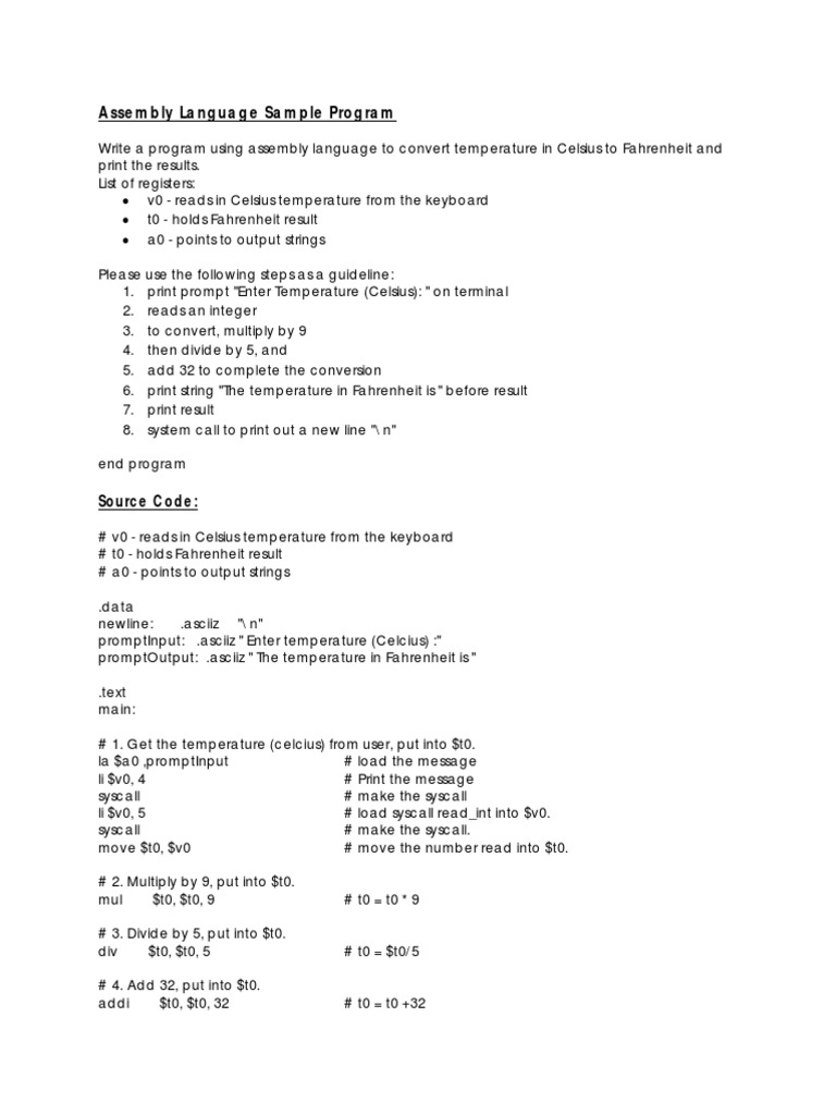 Sample Program in Assembly Language | PDF
