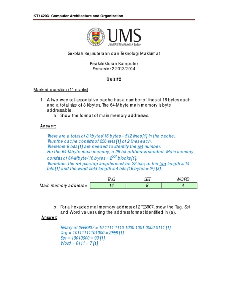 Quiz #2: KT14203-Computer Architecture and Organization | PDF