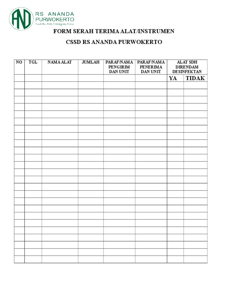 Form Serah Terima Alat CSSD RS Ananda | PDF | Teknologi & Rekayasa