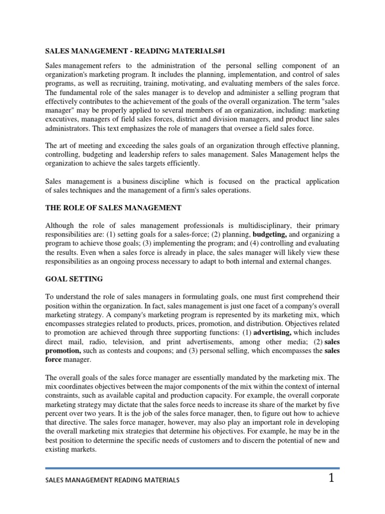 Sales Management Reading Materials | PDF | Sales | Strategic Management