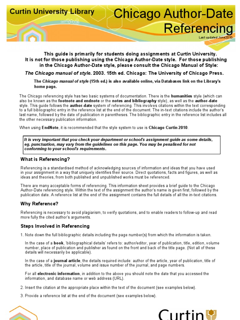Chicago Referencing Guide Sem1 2010 | PDF | Citation | Publishing