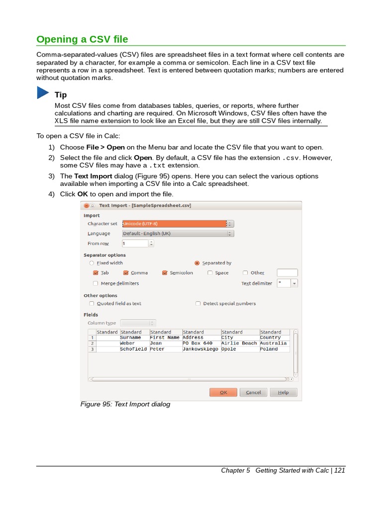 Opening A CSV File: Figure 95: Text Import Dialog | PDF | Comma ...