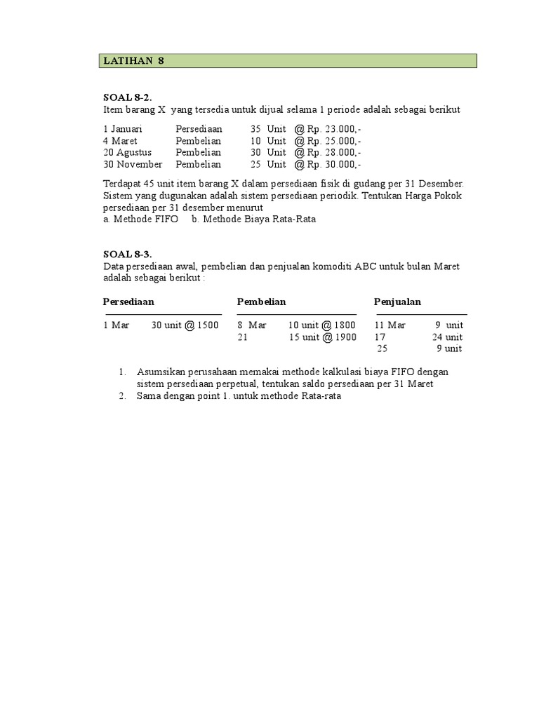 Soal Latihan Persediaan | PDF | Metode & Bahan Ajar | Sains & Matematika