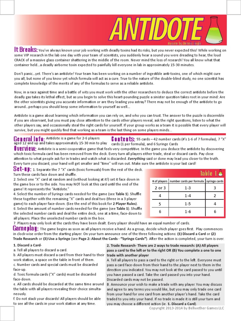 Antidote Card Game Rules Page 1 | PDF | Home & Garden