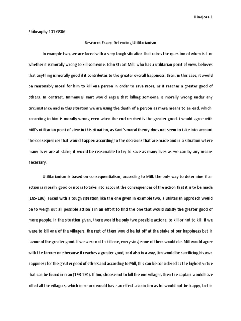 Philosophy 101 Essay | PDF | Utilitarianism | Morality