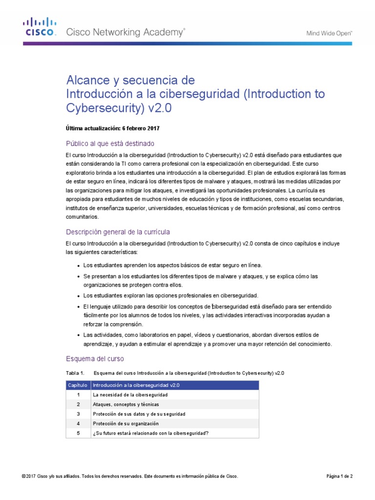 Cybersecurity v2.0 Scope and Sequence | PDF | La seguridad informática ...