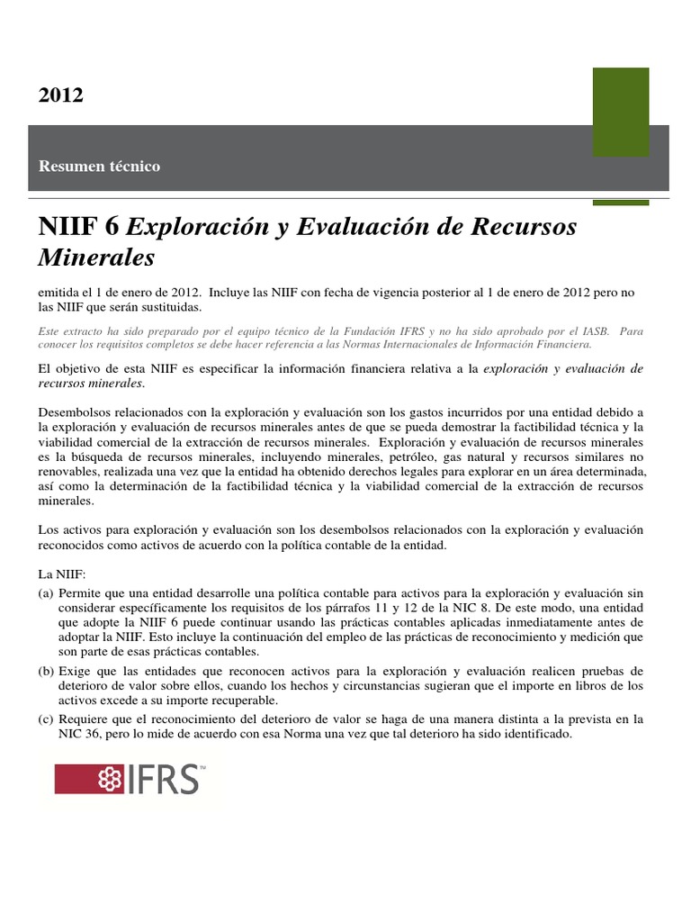 NIIF 6: Exploración y Evaluación de Recursos Minerales | PDF | Negocios ...