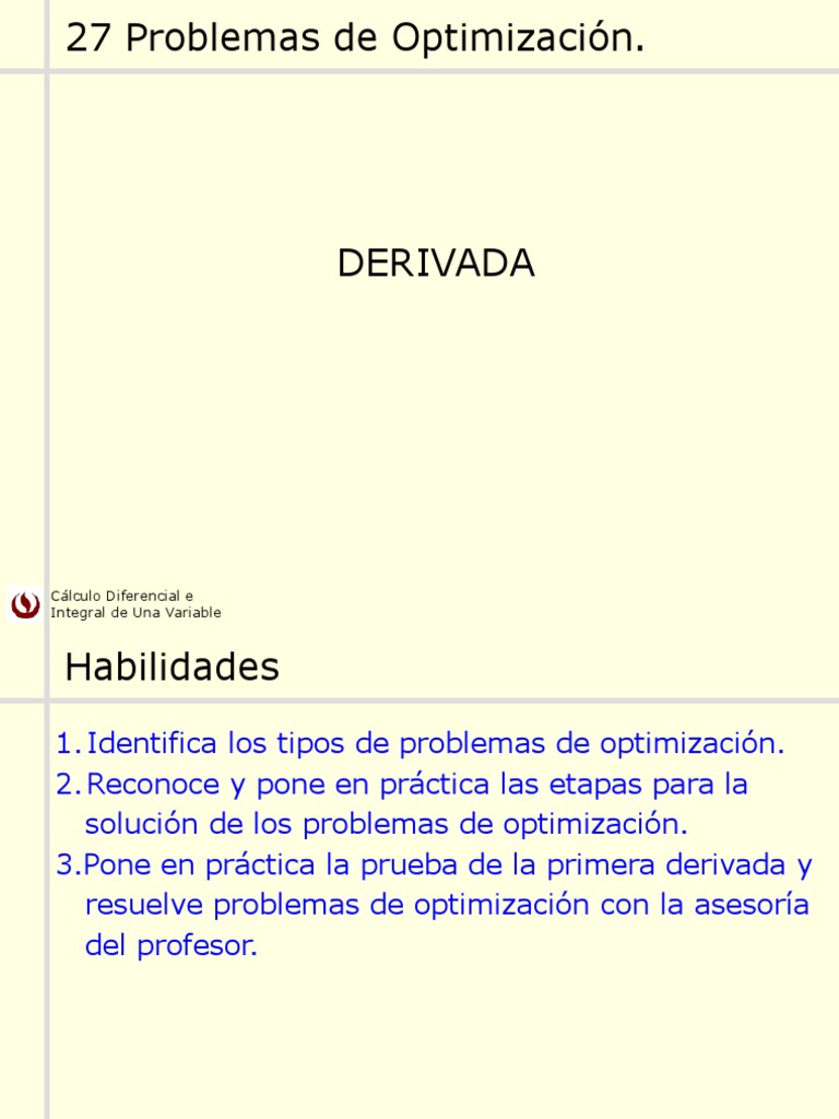 27 Problemas de Optimizacion | PDF | Optimización Matemática | Integral