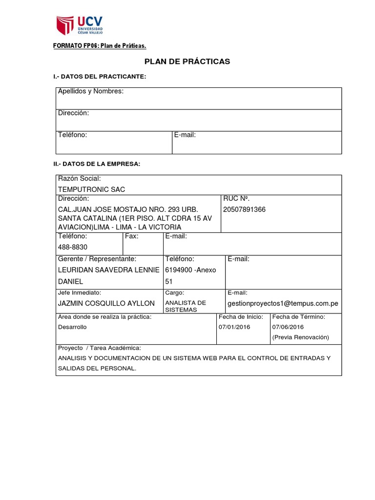 FORMATO FP06 Plan de Prácticas 2016 1 | PDF | Red mundial | Internet y web