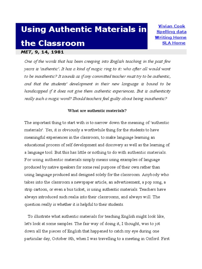 Authentic Materials in Language Teaching | PDF | Second Language ...