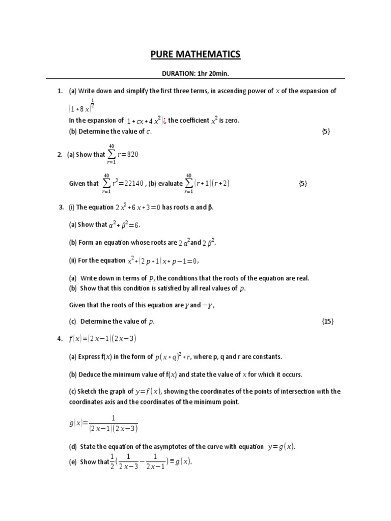 Pure Mathematics QP | PDF | Equations | Geometry