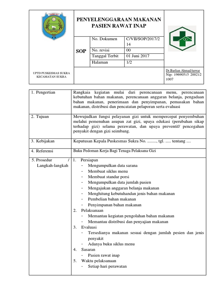 Sop 39 Penyelenggaraan Makanan Di Ranap | PDF