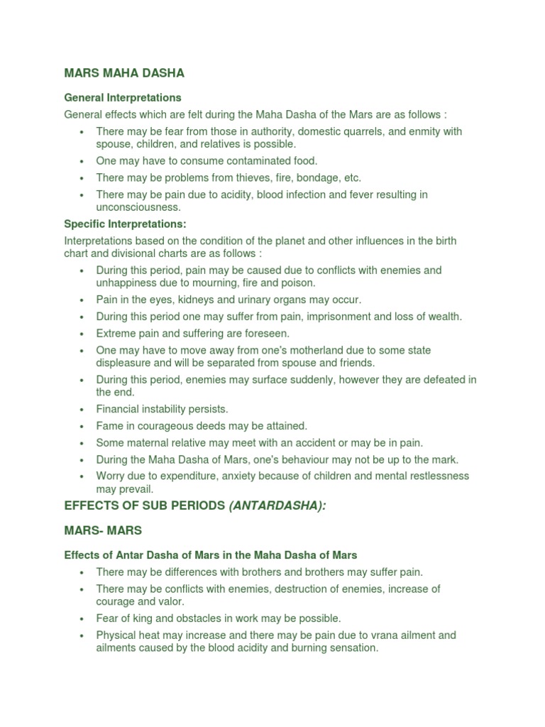 Mars Maha Dasha | PDF | Anxiety | Pain
