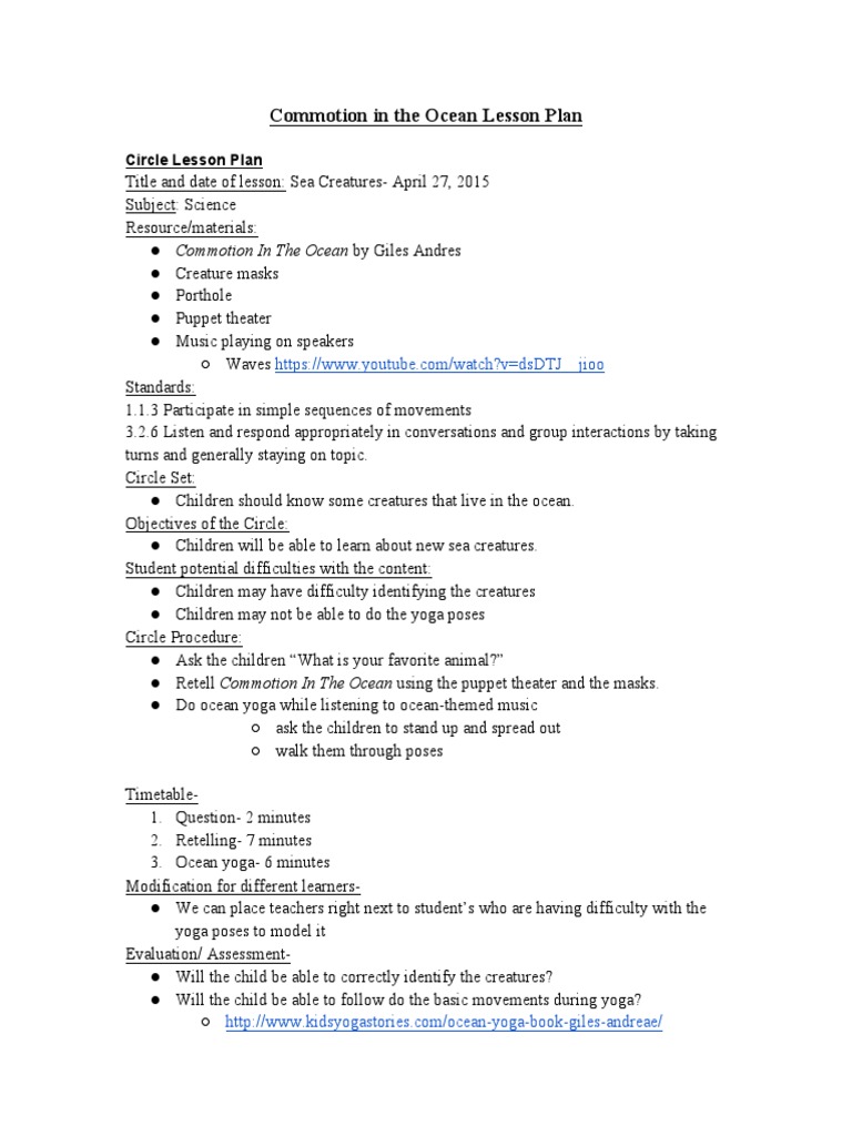 Commotion in The Ocean Lesson Plan | PDF | Lesson Plan | Behavior ...