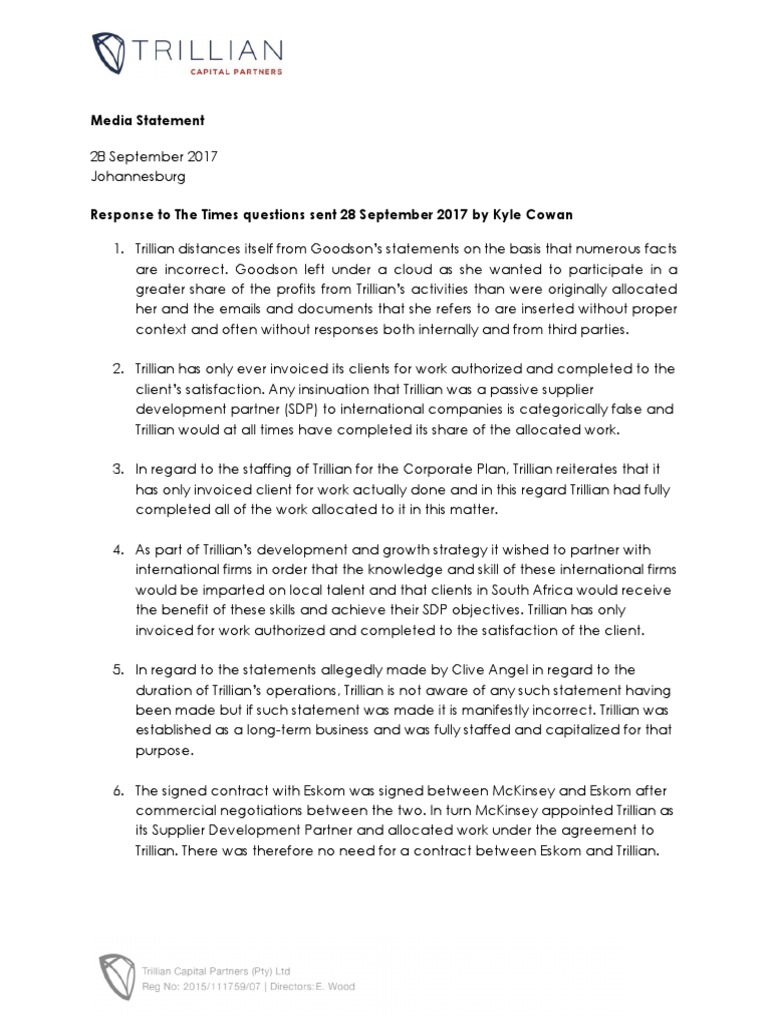 Former Trillian CEO Bianca Goodson's Response To TimesLive | PDF ...