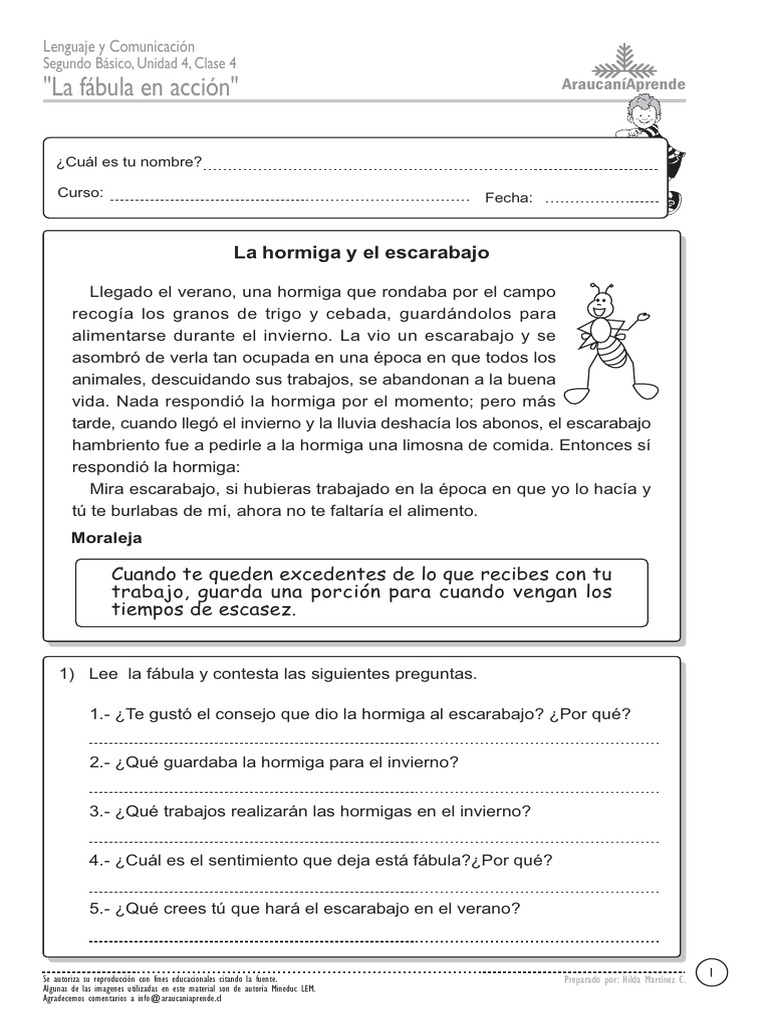 Fabulas Actividades PDF | PDF