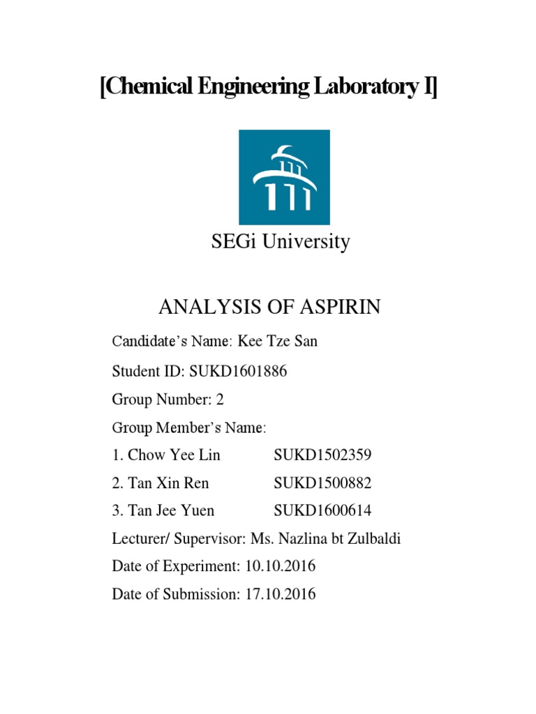 Aspirin Purity Analysis via Back Titration | PDF | Titration | Chemistry