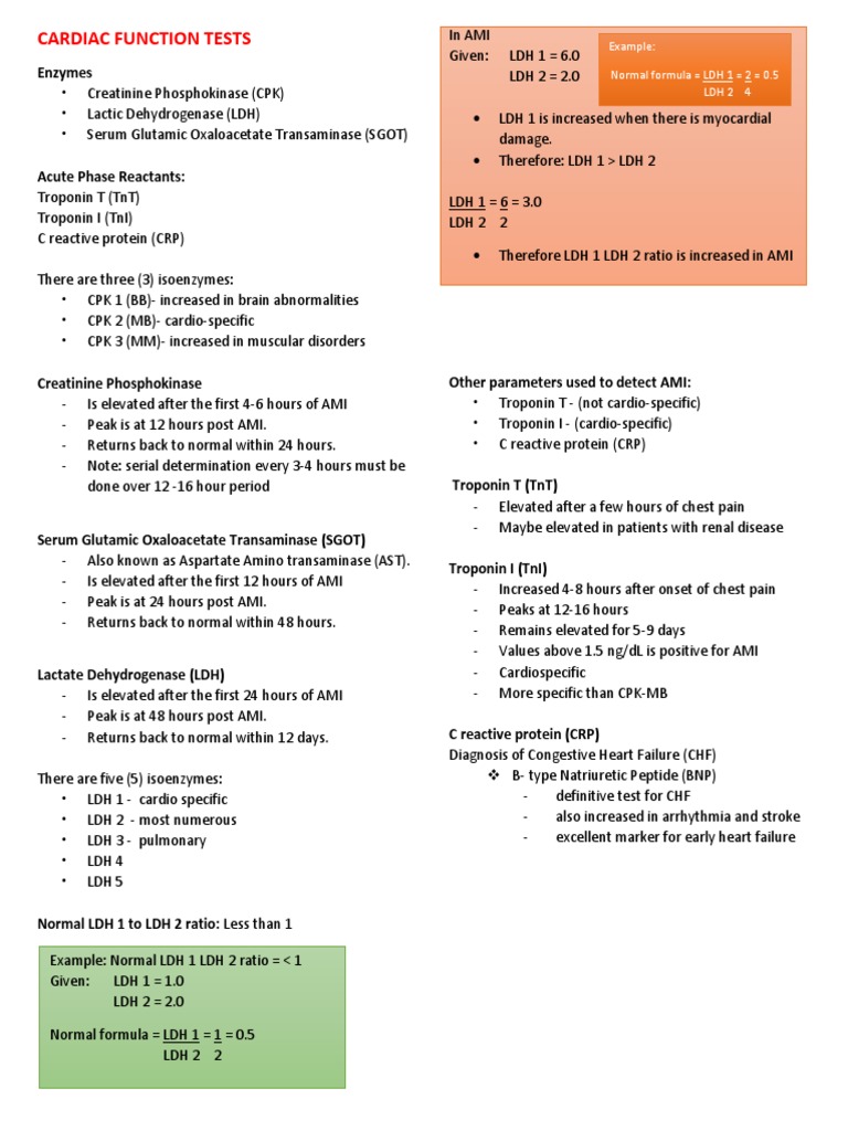 Cardiac Function Tests | PDF | Lactate Dehydrogenase | Organ (Anatomy)